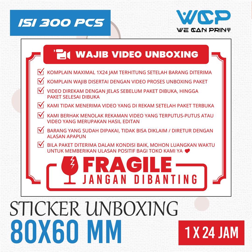 Jual Label Sticker Fragile Wajib Video Unboxing Stiker Jangan Dibanting