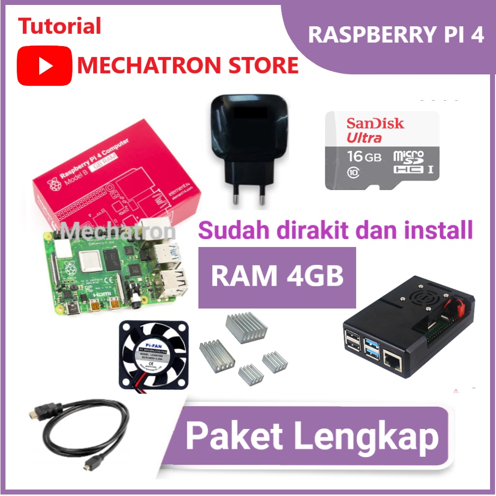 Jual Raspberry Pi 4 model B 4GB Paket Lengkap Siap Pakai UK Pi4 4 GB ...