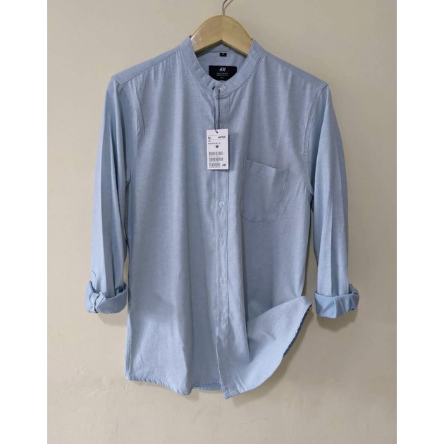 Jual Kemeja Panjang Kerah Shanghai | Kemeja Polos Pria Shanghai H&M Soft Twill Katun | Shopee ...