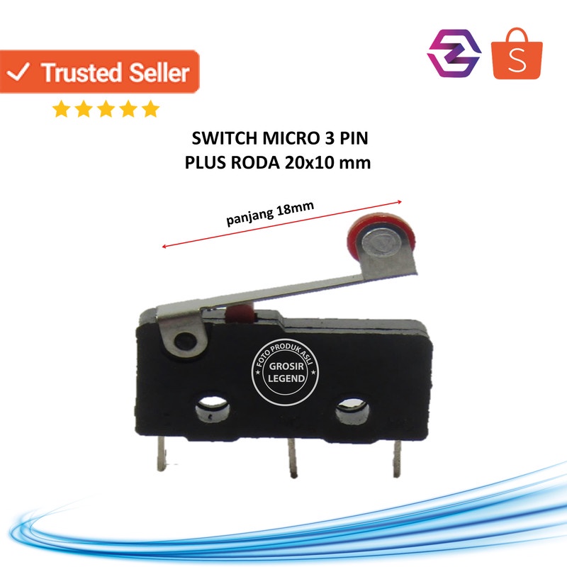 Jual Saklar micro limit switch gagang plat 18 mm plus roda sedang ...