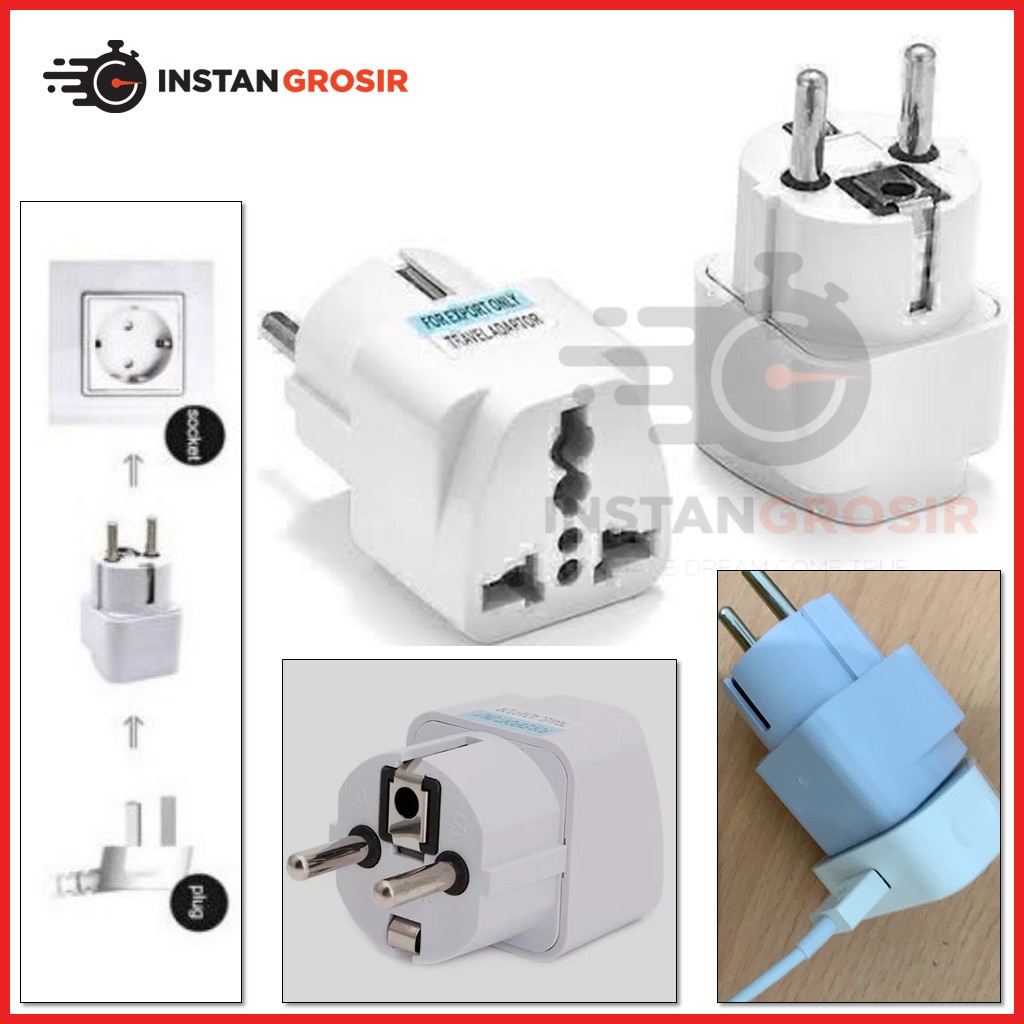 Jual Travel adaptor Converter sambungan Batok colokan kaki 3 ke 2 Universal EU | Shopee Indonesia