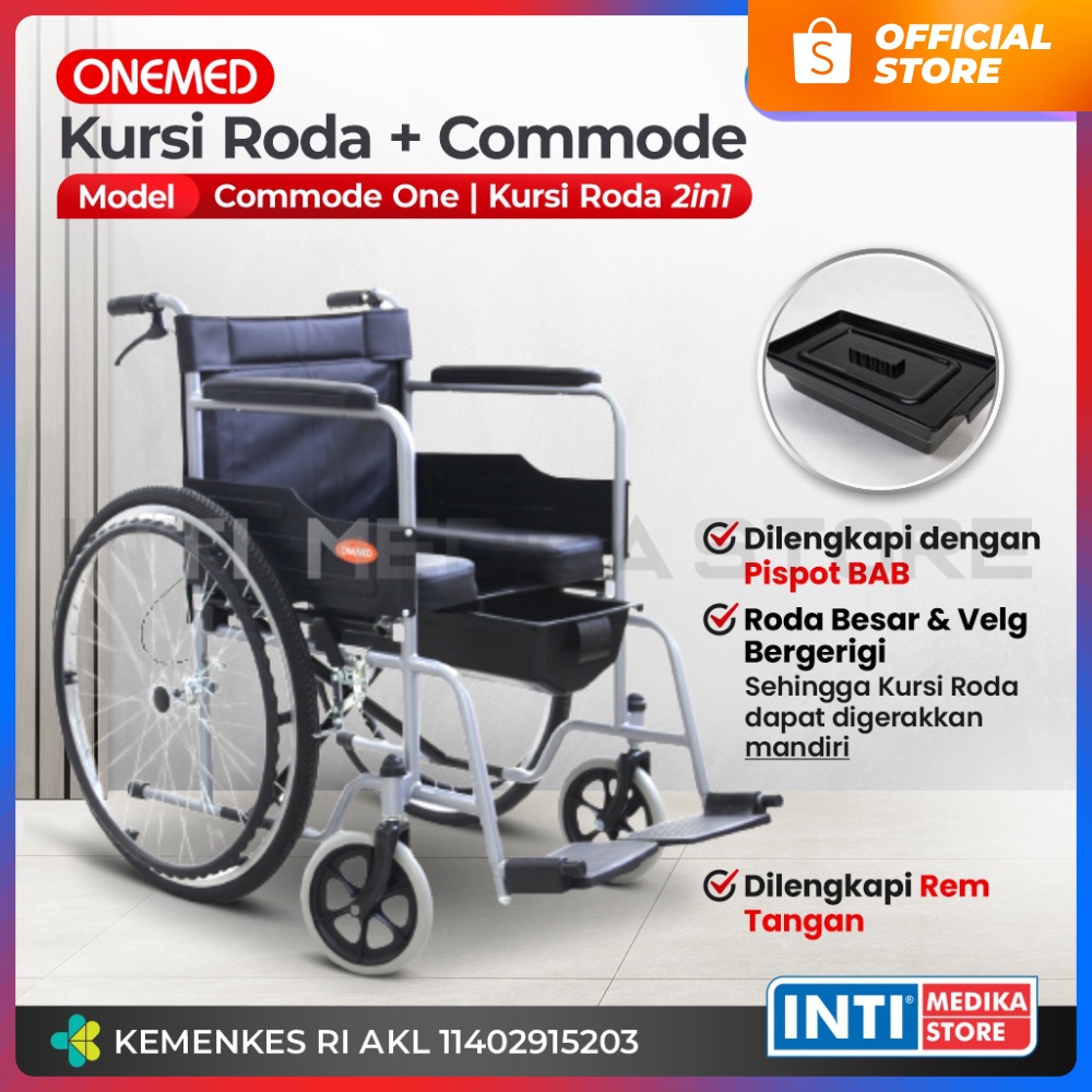 Jual ONEMED - Kursi Roda 2in1 + Tempat BAB BAK + Rem Tangan Commode One ...