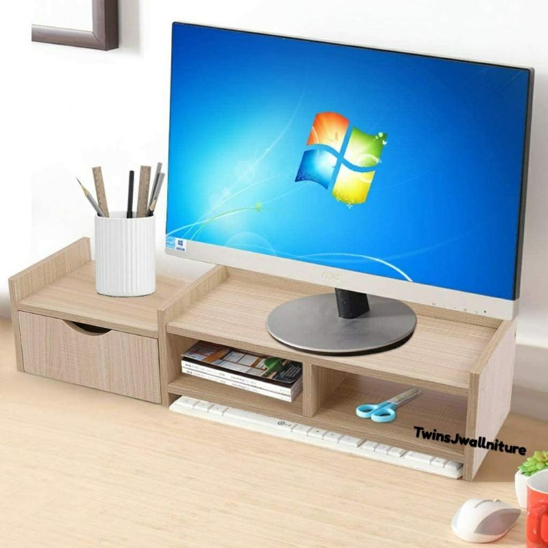 TwinsJ Meja komputer. Monitor stand. Meja leptop dengan rak dan laci ...