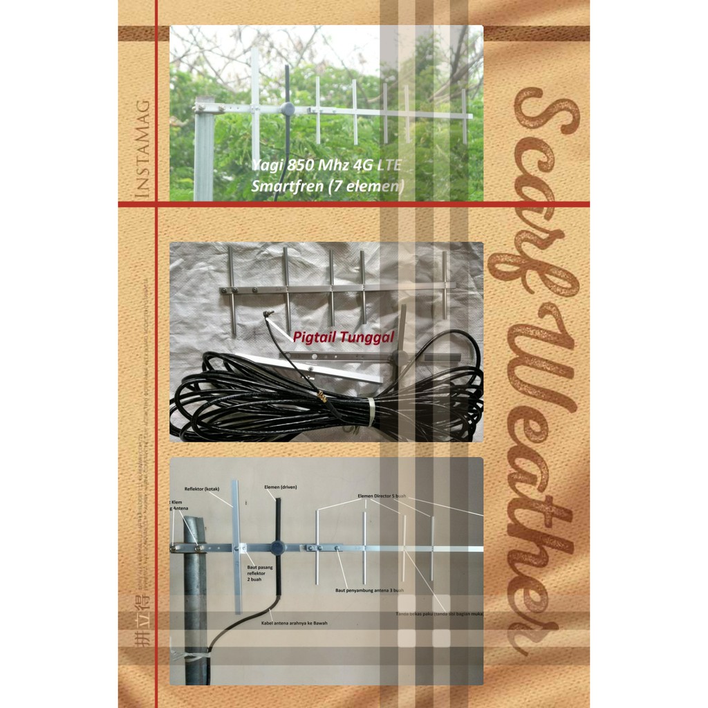 Jual antena yagi 4G 7el pigtail induksi frek 800-900mhz for hp dan modem tanpa lubang pigtail ...