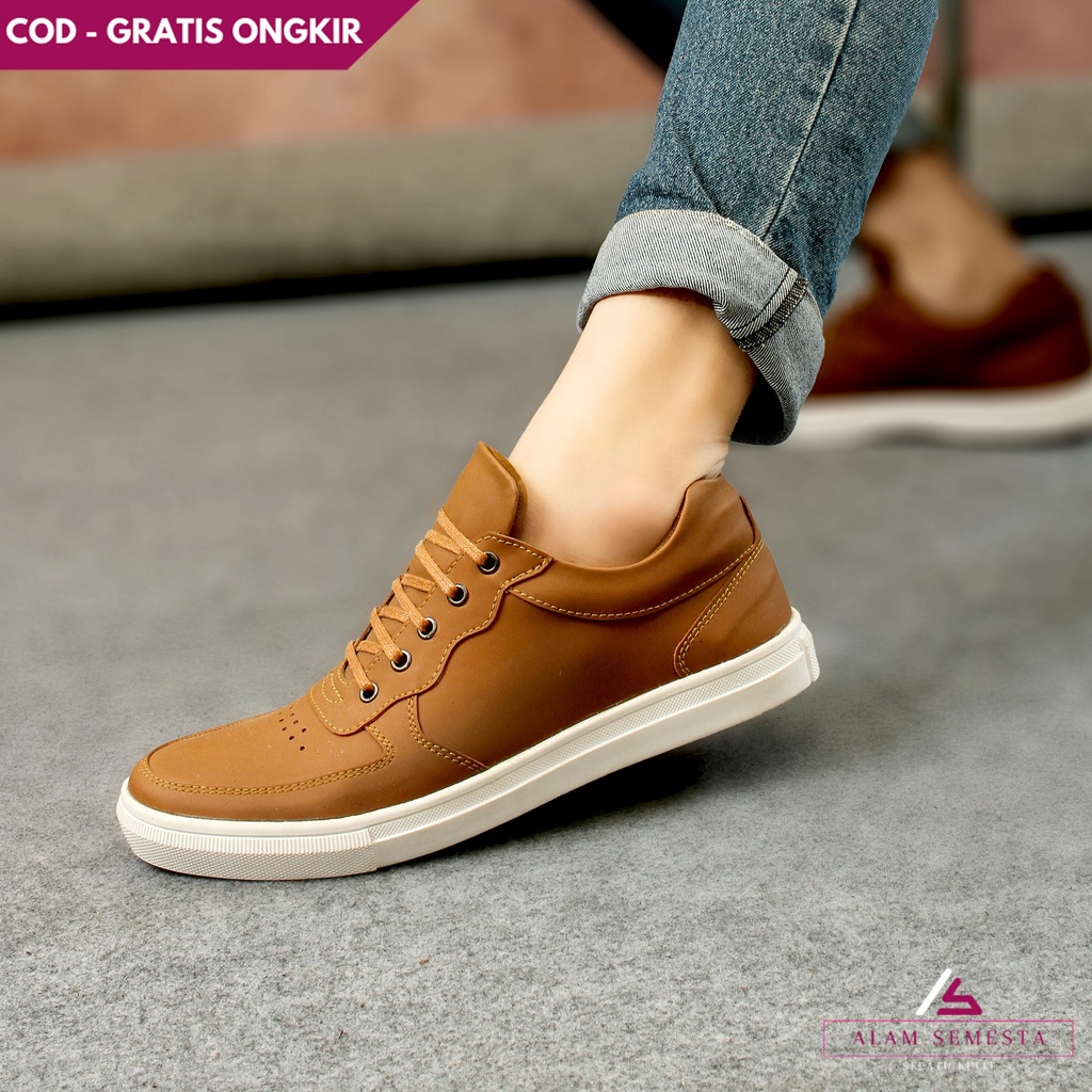 Jual Sepatu Sneakers Pria Kulit Pulled Up Premium Ukuran 39 - 43 Warna Cokelat Kasual Sepatu ...
