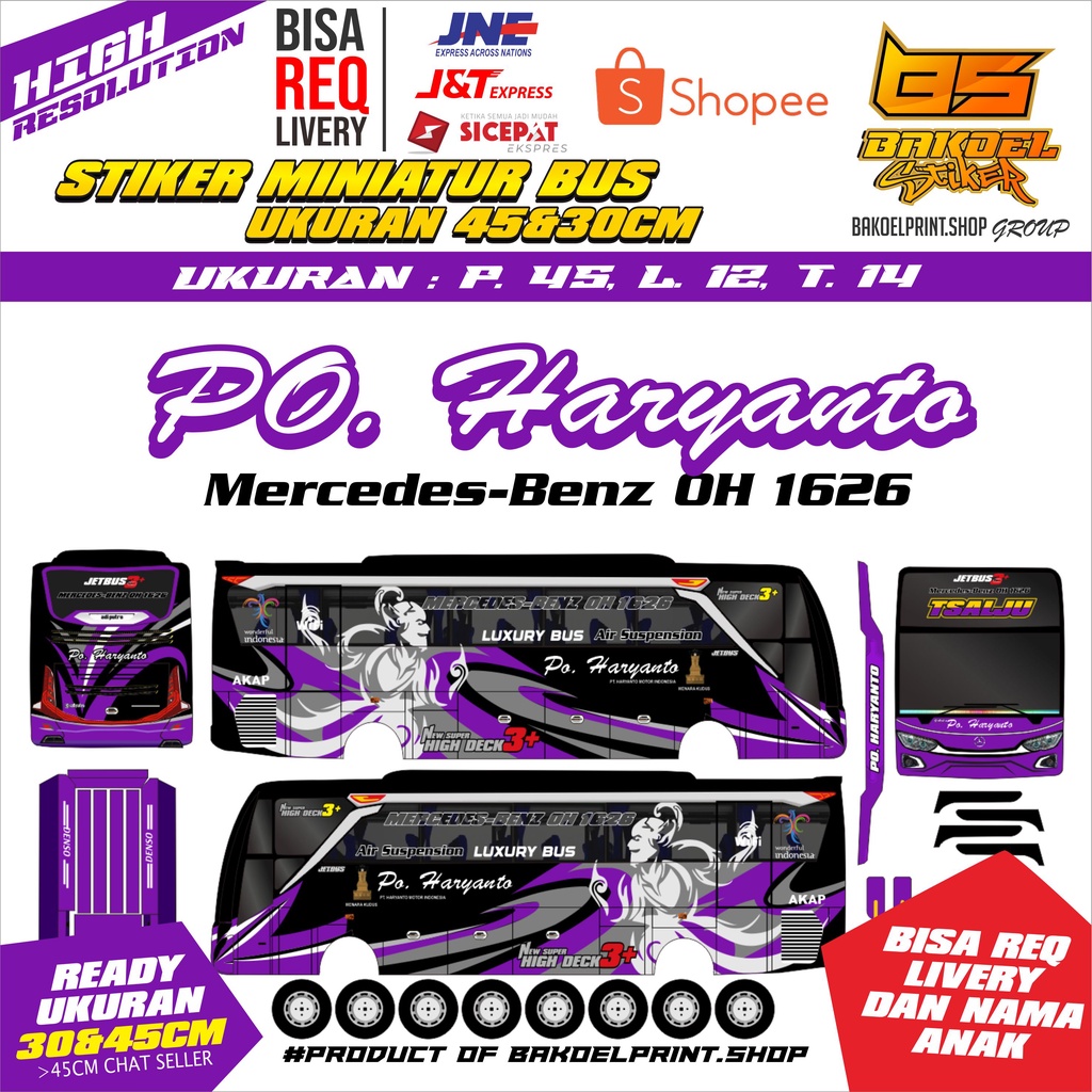 Jual STIKER MINIATUR BUS JB3 PO. HARYANTO UK. 30 & 45CM Indonesia ...