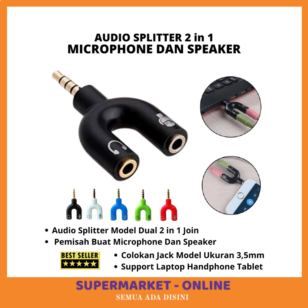 Jual TERLARIS Audio Spliter Splitter Audio 2 in 1 Microphone Mic Dan ...