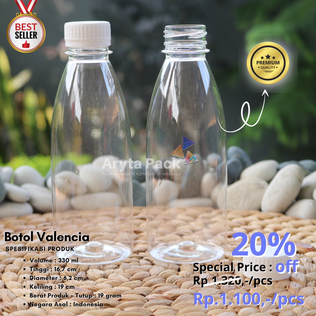 Jual Botol plastik PET 330ml valencia minuman jus susu kopi tutup LN ...