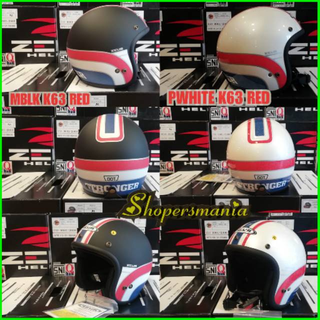 Jual HELM ZEUS ZS385 MATT BLACK I P WHITE K63 RED RETRO | Shopee Indonesia