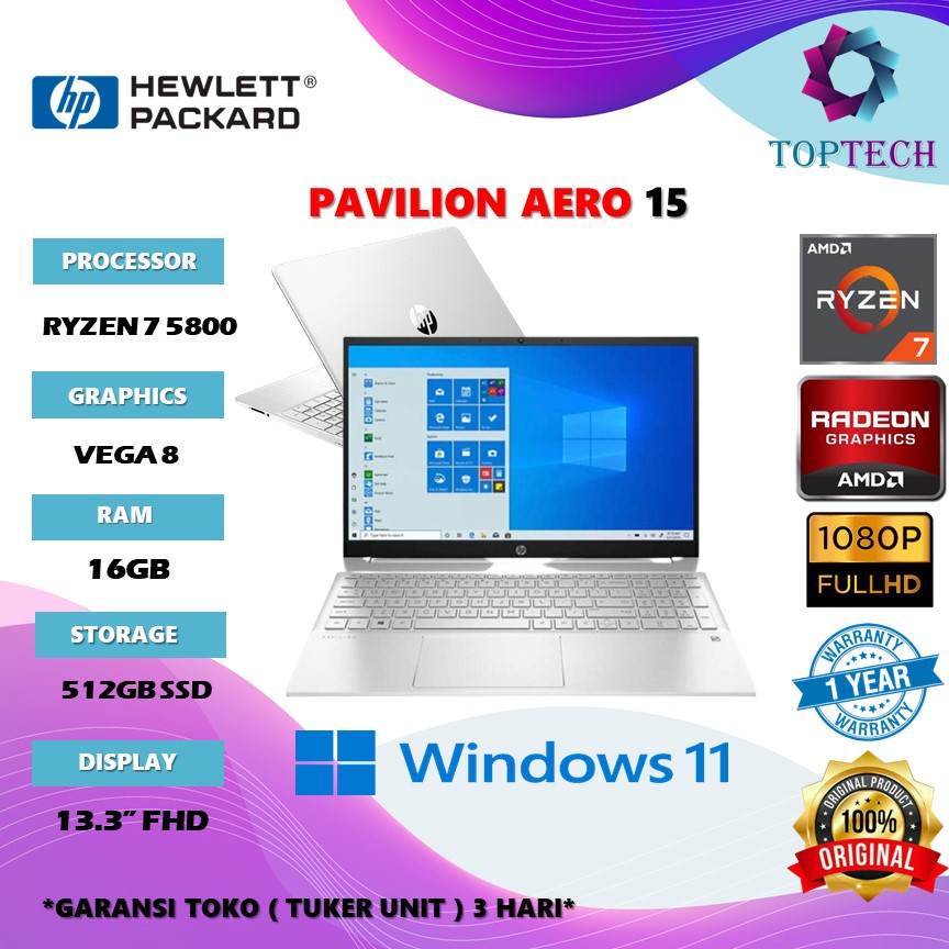 Jual LAPTOP HP PAVILION AERO 13 AMD RYZEN 7 5800 RAM 16GB 512GB SSD ...