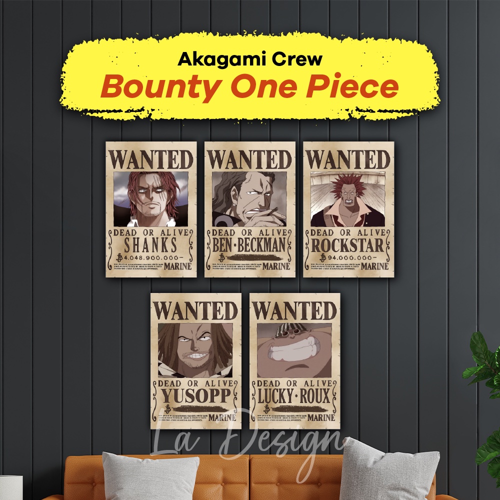 Jual Poster Bounty One Piece Wanted 1 Set Akagami Crew Poster Dinding ...