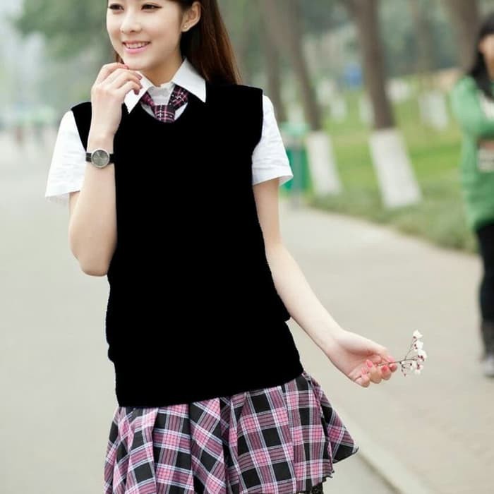 Jual Rompi rajut wanita model polos V Neck Knit Vest Rompi Seragam ...