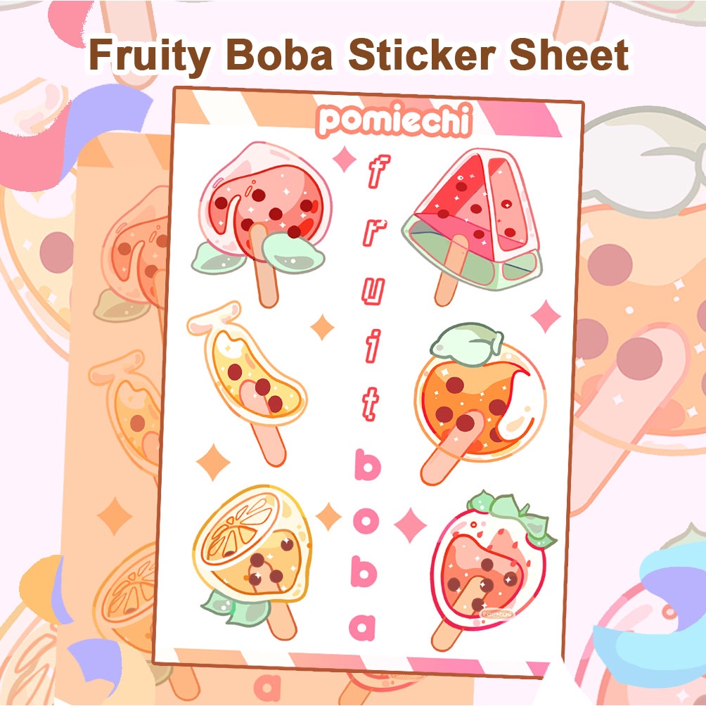 Jual Fruity Boba Sticker Sheet Sticker Aesthetic for Deco and Bullet ...