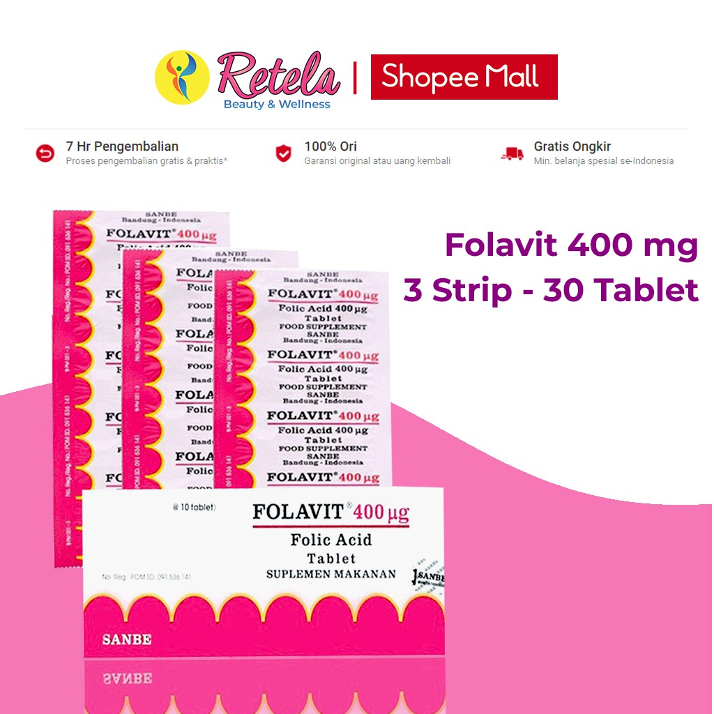 Jual Folavit 400 Mg 3 Strip Isi 30 Tablet / Suplemen Kehamilan Asam ...