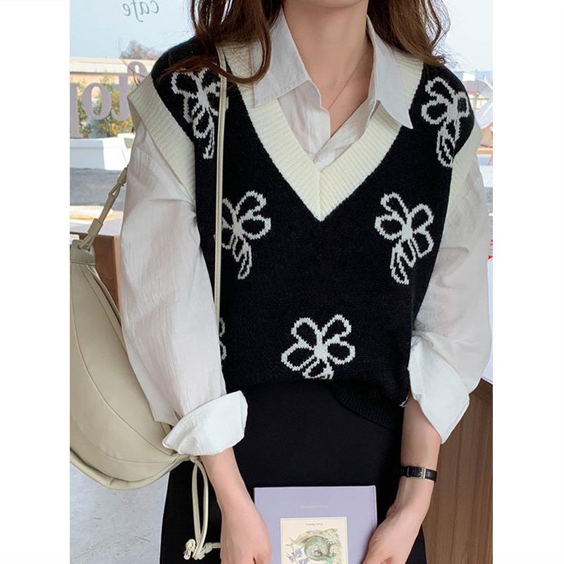 Jual Vest sweater wanita V-neck, retro, rompi rajut pendek motif desain ...