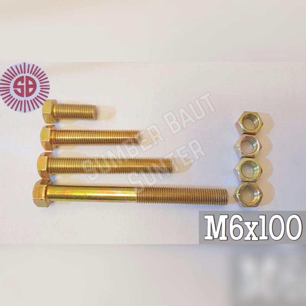 Jual M6x100 Baut Mur Hexagon Kuning BMK Hex 6x100 Kunci 10 Galvanis | Shopee Indonesia