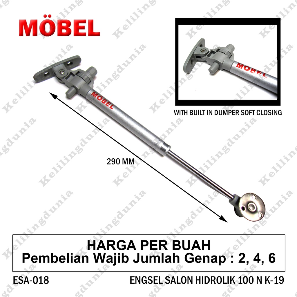 Jual Engsel Gas Spring 100N / Hidrolik Plus Soft Closer Slowmotion 10kg ...