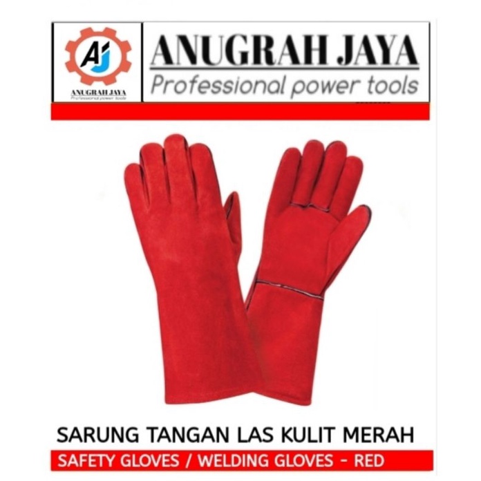 Jual Sarung tangan las kulit merah / safety gloves RED / welding gloves ...