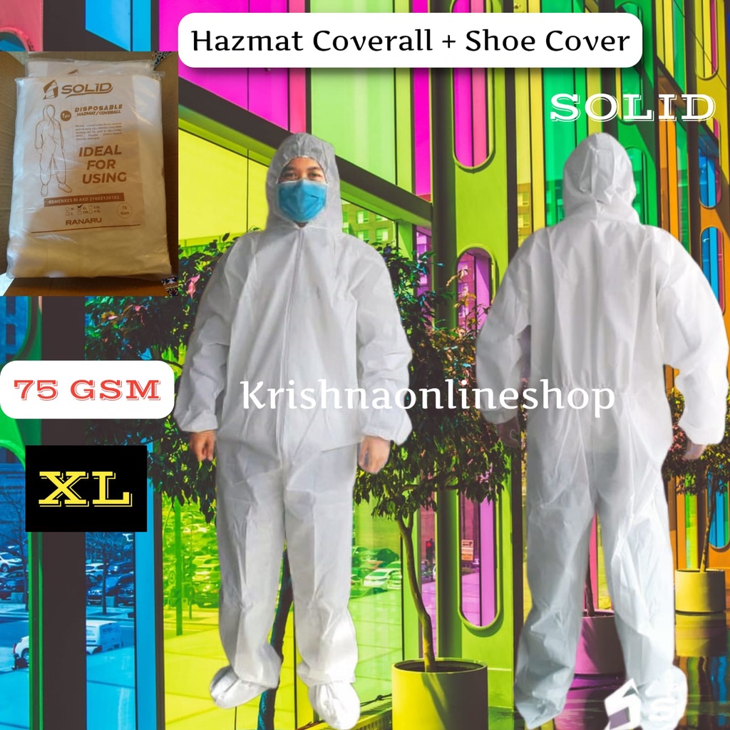 Jual APD Hazmat Coverall 75 gsm lengkap dengan Shoe Cover SOLID ...