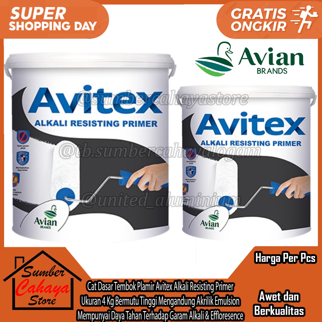 Jual Cat Dasar Tembok Plamir Avitex Alkali Resisting Primer Ukuran 4 Kg ...