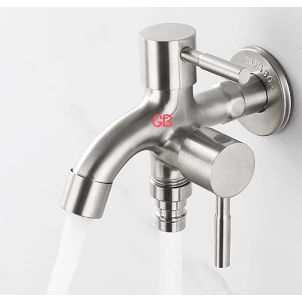 Jual Kran cabang dobel 2 lubang stainless SUS 304 kran air tembok ...