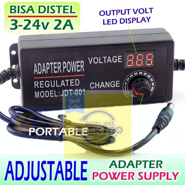 Jual Power supply adaptor regulator Adjustable 3-24v DC 2A box casing ...