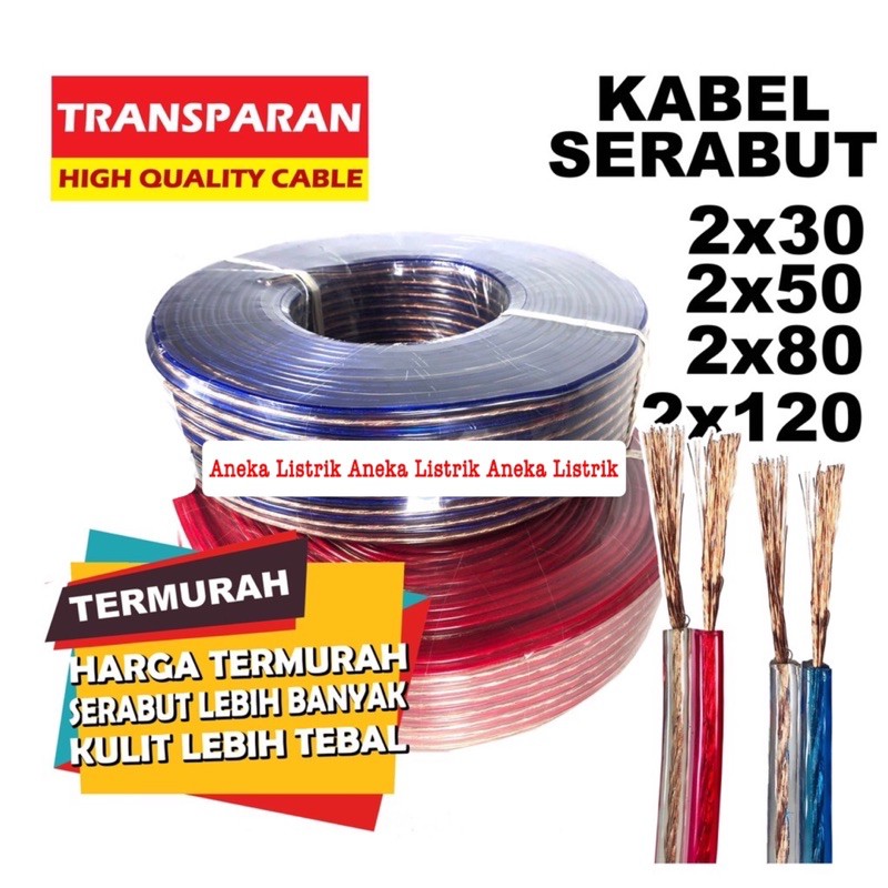 Jual KABEL TRANSPARAN / KABEL MONSTER / KABEL SERABUT / KABEL LISTRIK / 2x30 2x50 2x80 2x120 x0 ...
