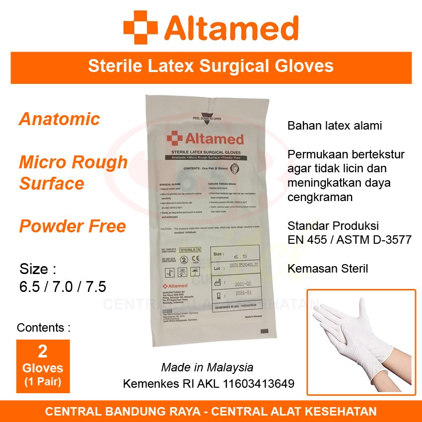 Jual ALTAMED Sterile Latex Surgical Gloves Powder Free | Sarung Tangan ...
