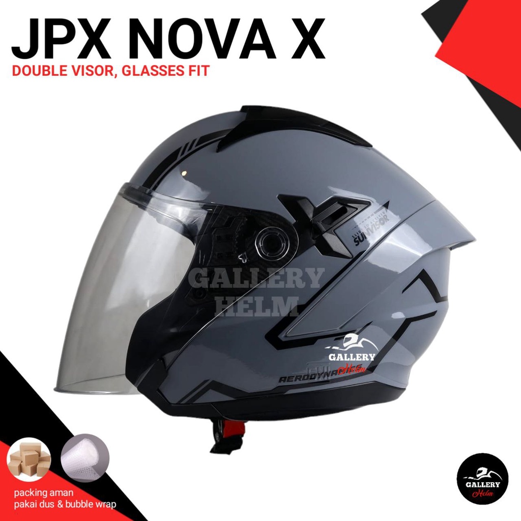 Jual HELM JPX NOVA X SEMI MOTIF | DARK GREY GLOSSY | NOVA X DOUBLE VISOR | Shopee Indonesia