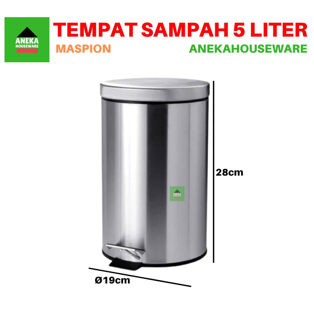 Jual Tempat Sampah Dust Bin Injak Stainless Steel 5 Liter Maspion | Shopee Indonesia