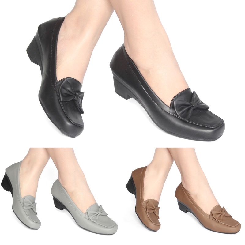 Jual WEDGES WANITA SEPATU TINGGI KULIT HITAM MURAH KERJA KANTOR ...