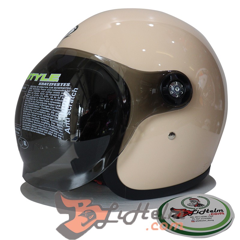Jual HELM HIU VIGO CREAM GLOSSY HALF FACE HELMET | Shopee Indonesia