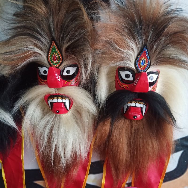 Jual topeng bujang ganong reog ponorogo rambut sintetis putih merah ...