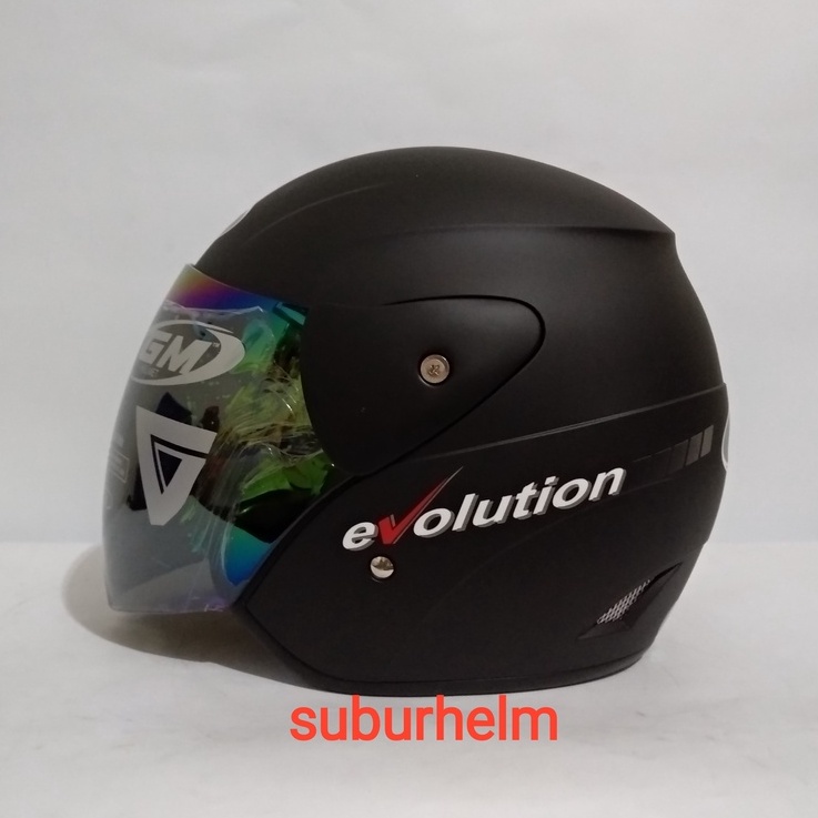 Jual HELM GM EVOLUTION SOLID BLACK DOFF , BLACK GLOSSY HALF FACE SINGLE ...