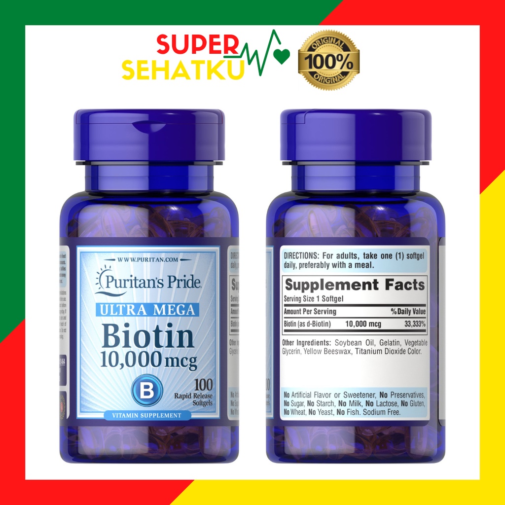 Jual Puritan Pride Biotin 10000 mcg 100 Kapsul Vitamin Rambut Kulit 100 ...
