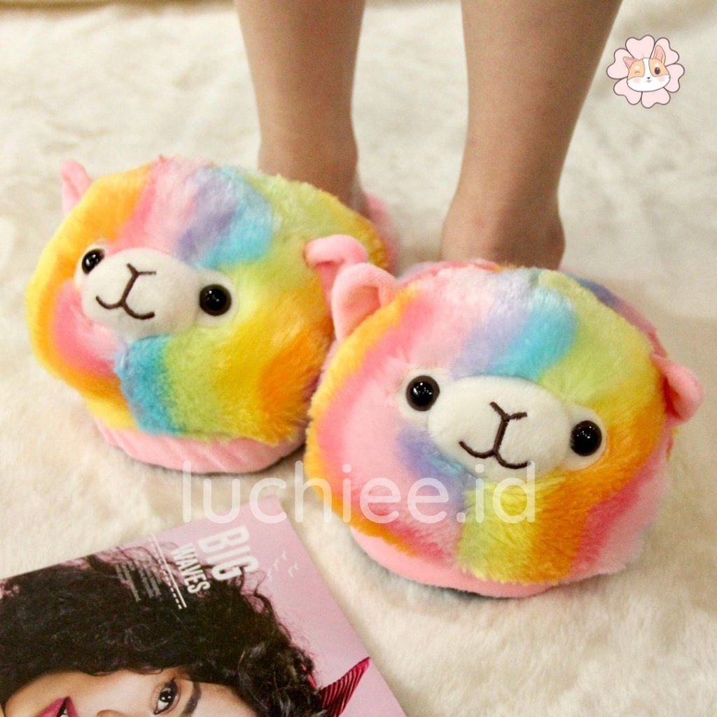 Jual SANDAL SENDAL BONEKA ALPACA RAINBOW/ SANDAL KAMAR RUMAH TIDUR ...