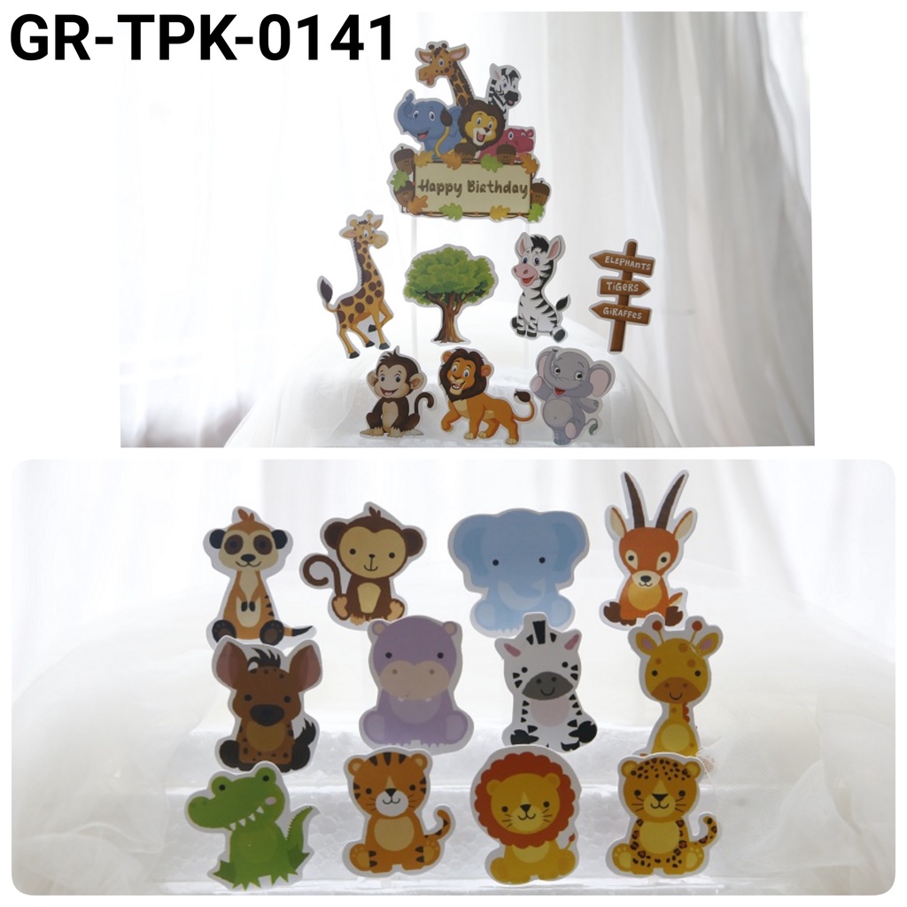 Jual GR-TPK-0141 Cake topper kertas hiasan kue binatang singa gajah ...