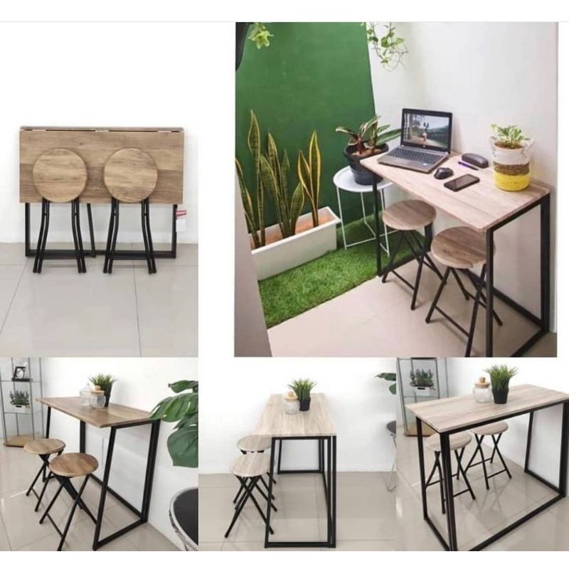 Jual Meja makan aesthetic set lipat minimalis dengan dua kursi ...