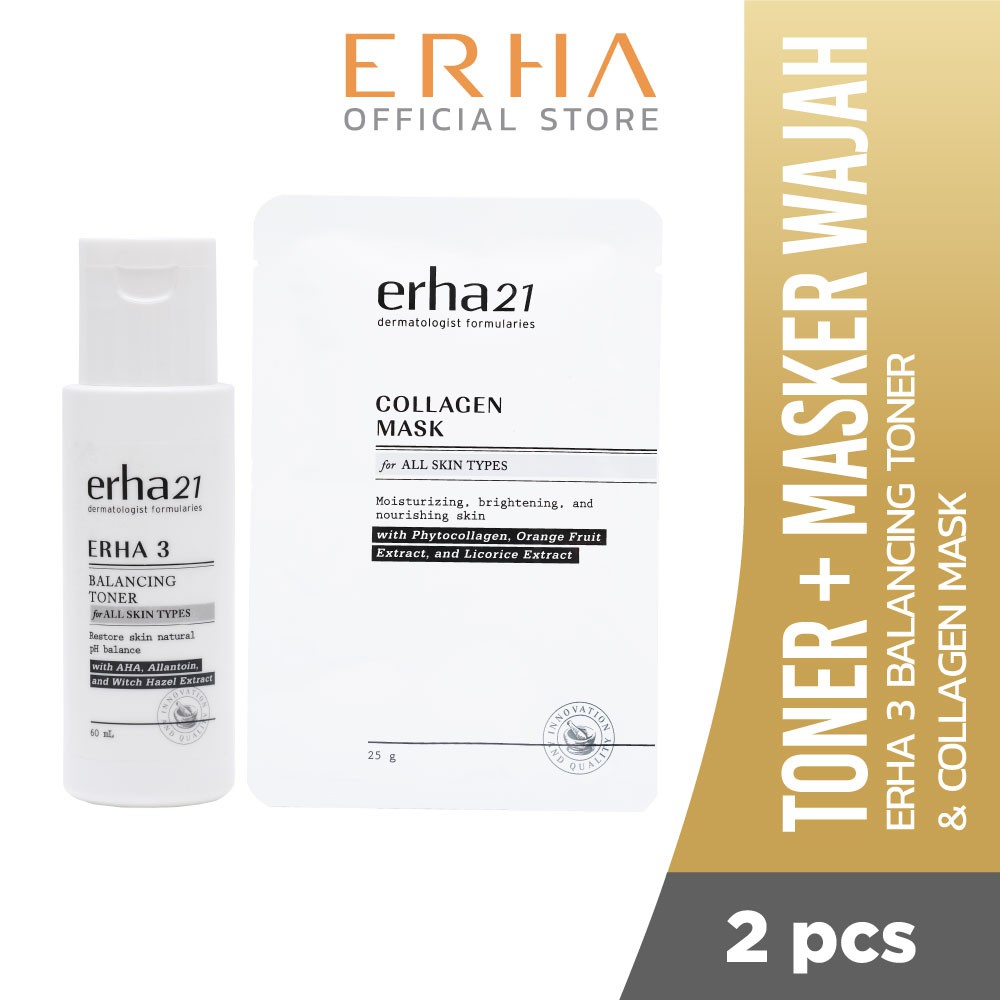 Erha VP Erha 3 & Collagen Mask - Paket Toner & Masker Wajah | Shopee ...