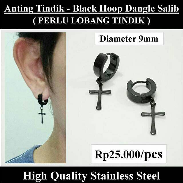 Anting Tindik Cowok Pria - Black Hoop Dangle Salib | Shopee Indonesia