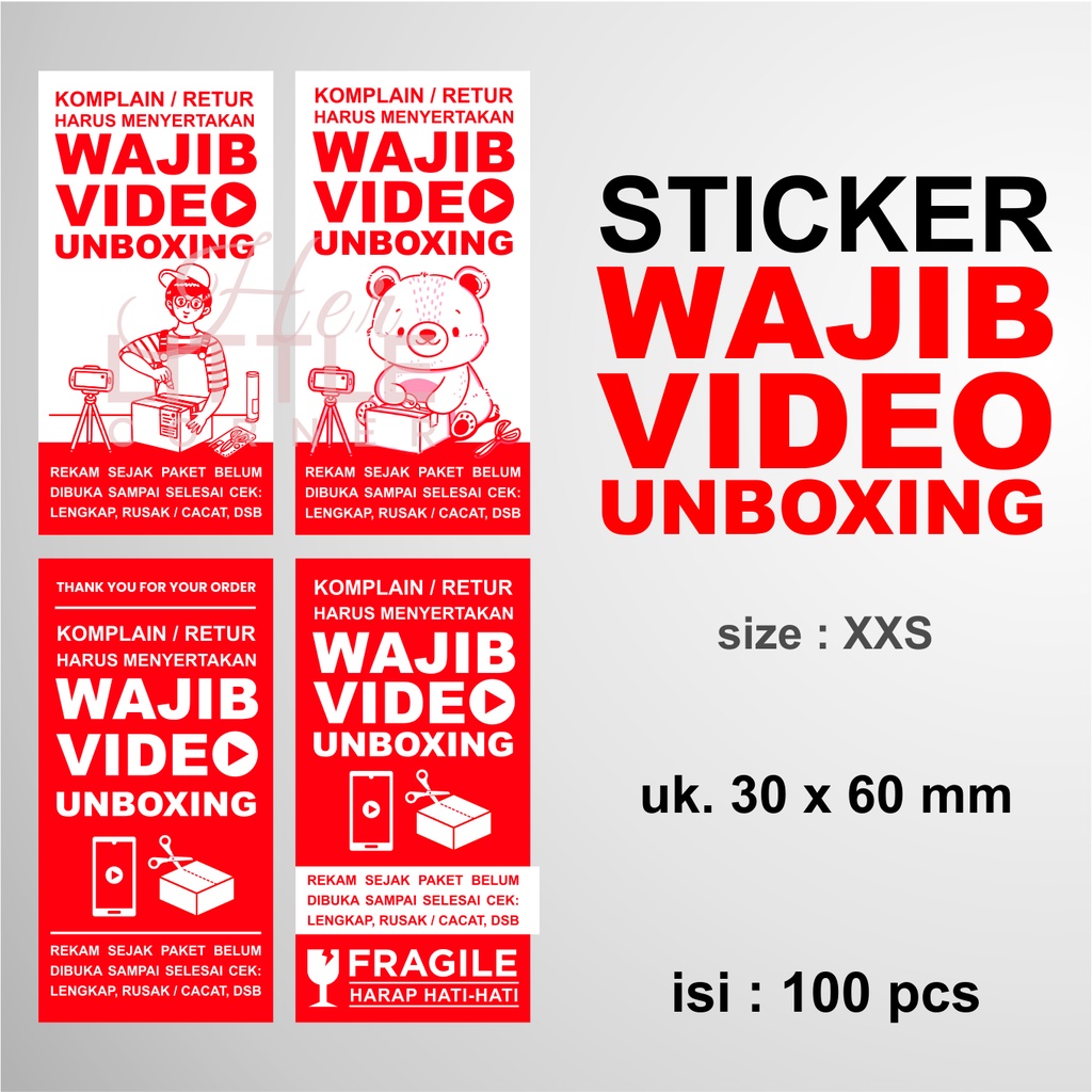 Jual STICKER WAJIB VIDEO UNBOXING (100 pcs) size XXS 3x6 cm Indonesia ...