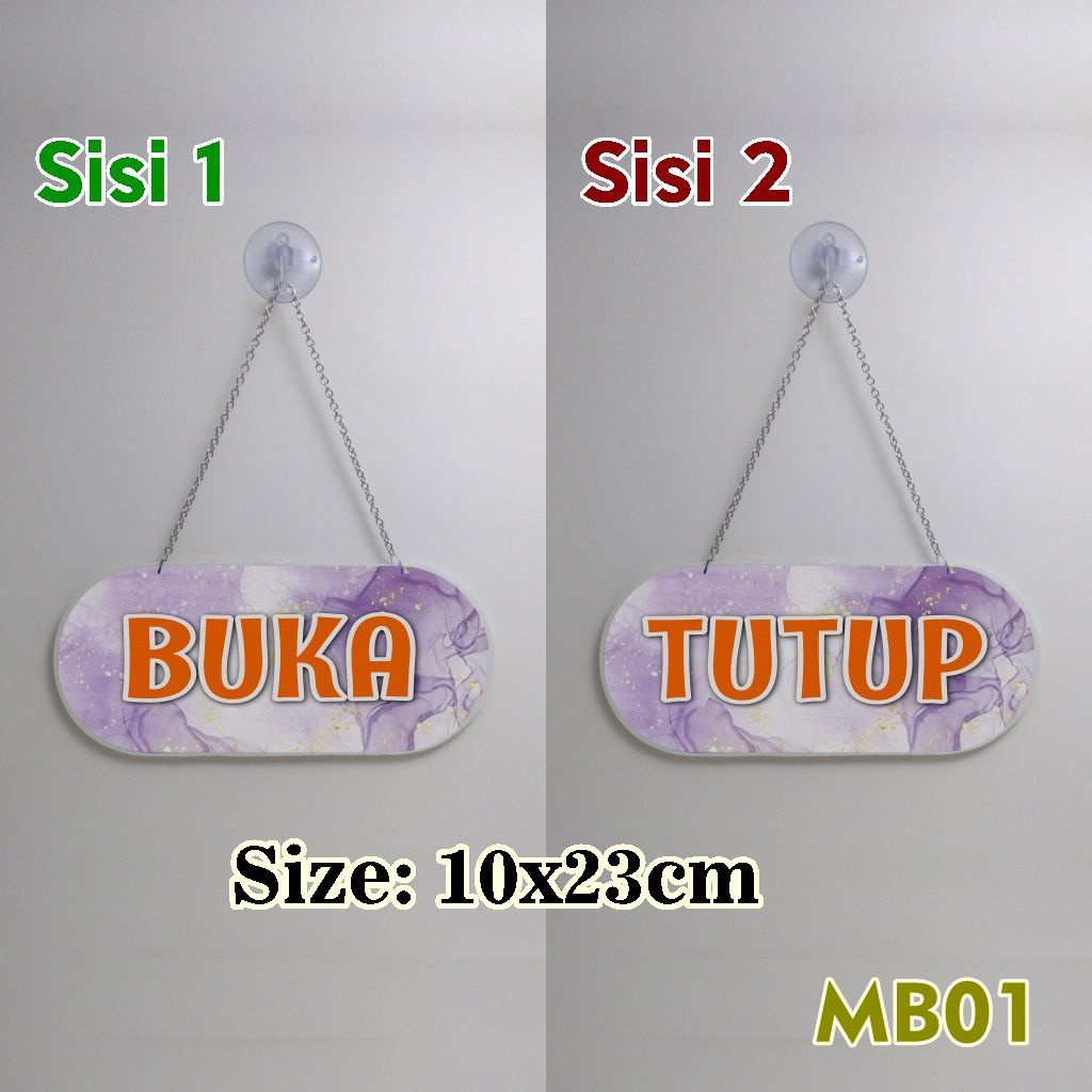 Jual Sign Label Gantung Buka Tutup Pintu Toko Motif Marble Oval Signage ...