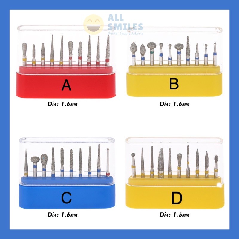 Jual Dental diamond bur set highspeed burs gigi high speed kuning merah biru preparasi | Shopee ...