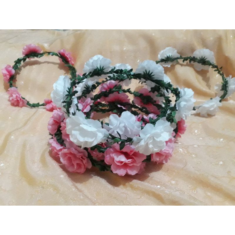 Jual BANDO BUNGA MAWAR PUTIH PINK// FLOWER CROWN CANTIK//MAHKOTA BUNGA ...