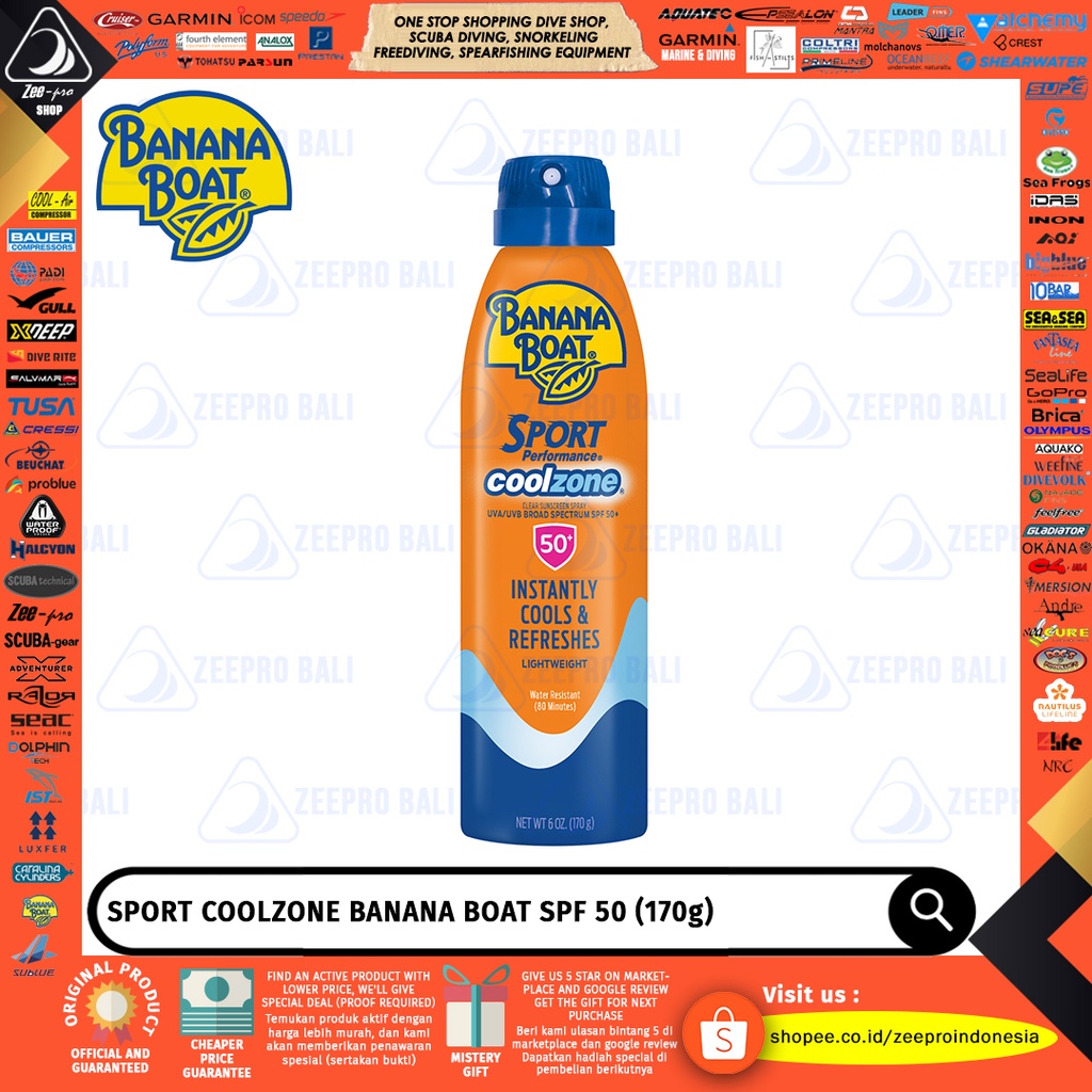 Jual Sunscreen UV Protection Spray Sport Coolzone Banana Boat SPF50 (170g) | Shopee Indonesia