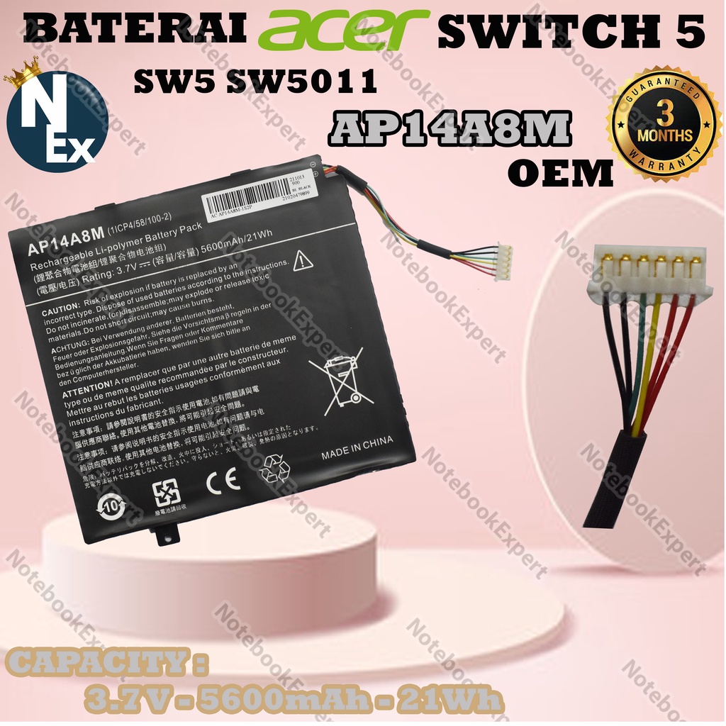 Jual BATTERY ACER SWITCH 5 SW5 SW5011 AP14A8M - oem | Shopee Indonesia