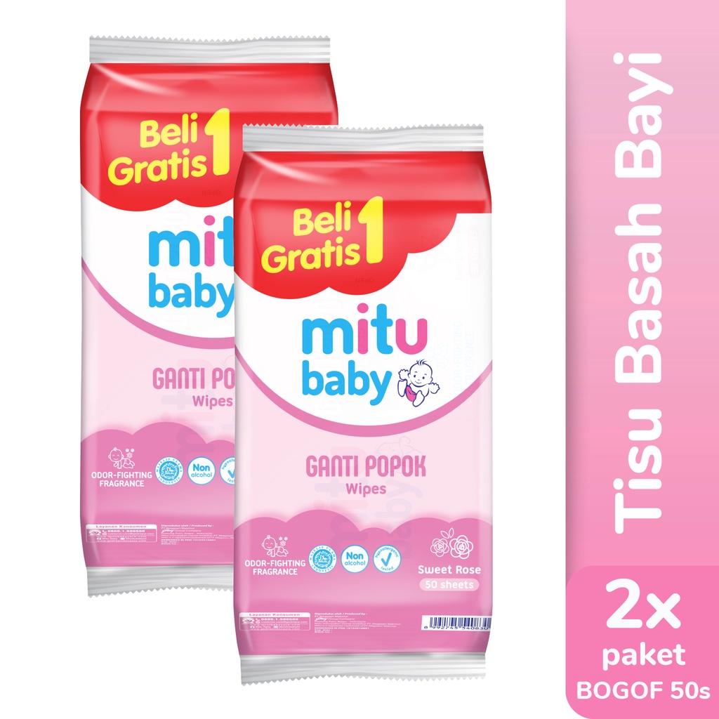Jual Mitu Baby Tisu Basah Ganti Popok Sweet Rose 50'S Beli 1 Gratis 1 ...