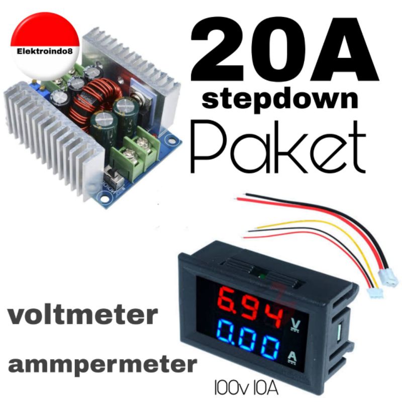 Jual paket modul mbr stepdown 20A buck dc cc cv plus voltmeter amper ...
