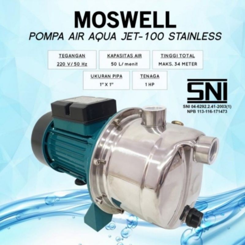 Jual Mesin Pompa Air Jet Pump 1 HP Stainless JET 100 Moswell | Shopee ...