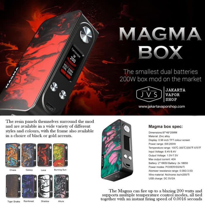Jual FAMOVAPE MAGMA 200W TC BOX MOD AUTHENTIC FOR VAPORIZER VAPE ...